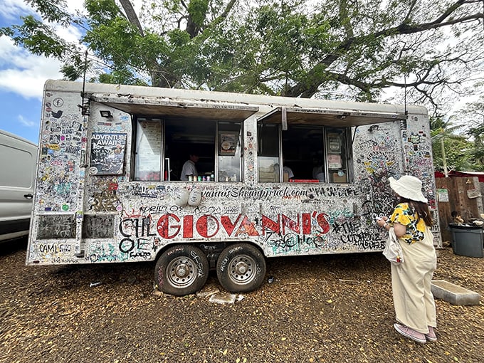 The world's most delicious guestbook on wheels. Giovanni's legendary white truck stands as a graffiti-covered testament to thousands of satisfied appetites.