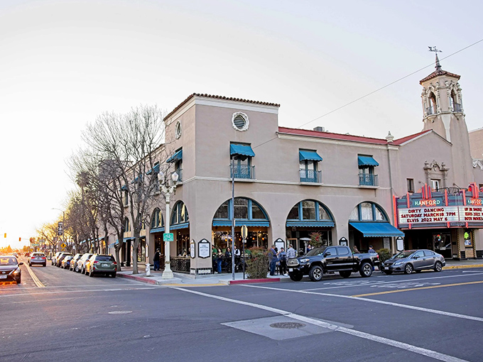 Under Hanford&rsquo;s teal awnings and vintage marquee lights, this downtown corner feels like a step back in time&mdash;where small-town charm still takes center stage.