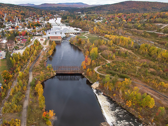 The Androscoggin River cuts through Berlin like nature's main street, complete with a scenic bridge and fall foliage fireworks.
