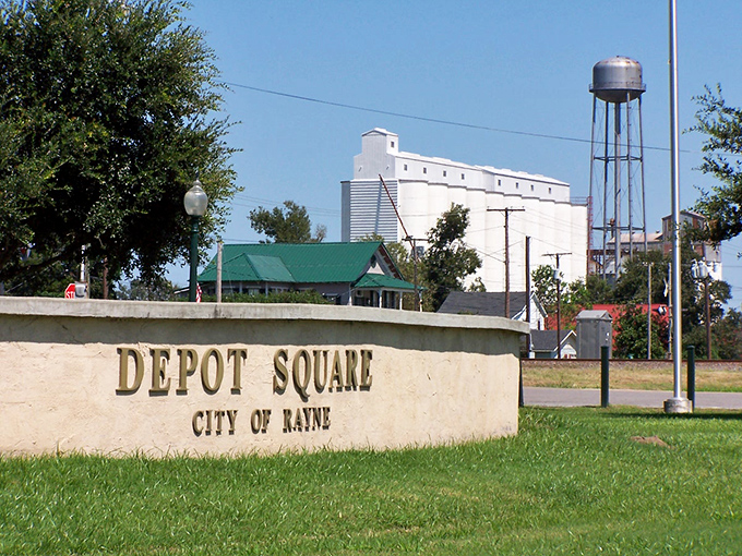 Depot Square welcomes visitors to Rayne with small-town charm. The water tower stands tall, a sentinel watching over this affordable slice of Louisiana living.