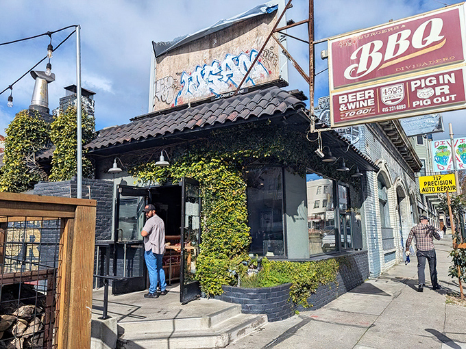 The unassuming exterior of 4505 Burgers & BBQ proves once again that the best food experiences often hide behind modest facades. Those vines aren't just decoration&mdash;they're a warning sign of deliciousness within.