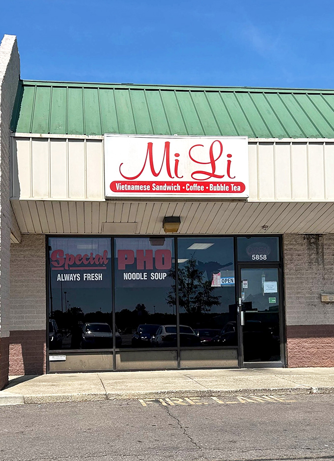 Mi Li's unassuming storefront hides culinary treasures within. That green roof might as well be a neon sign flashing "Authentic Vietnamese Delights Inside!"