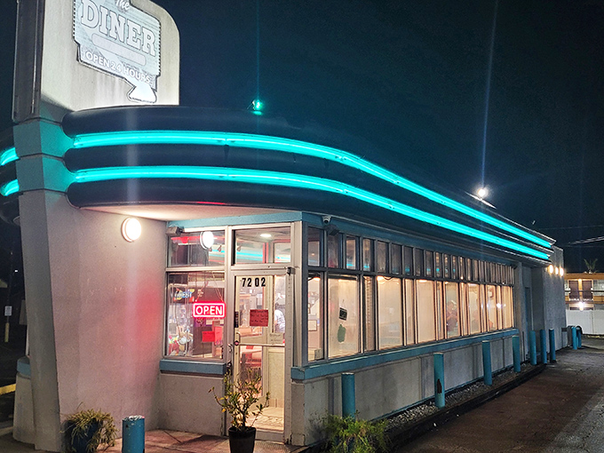 Those turquoise neon stripes aren't just decoration &ndash; they're a beacon calling you home to simpler times.