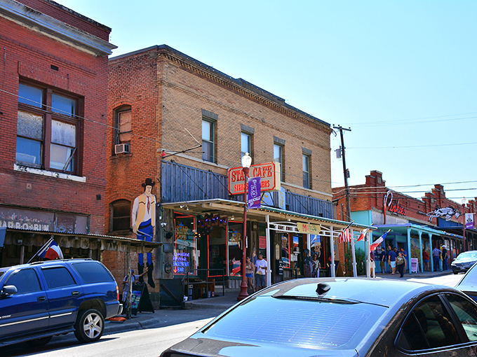 The brick facade of Star Cafe stands proudly on Exchange Avenue, a time capsule of Fort Worth history where hungry cowboys and tourists alike find refuge.