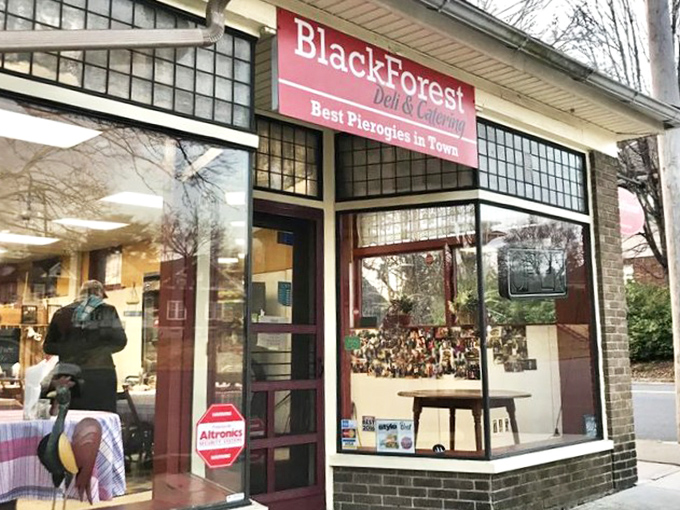 The unassuming storefront of Black Forest Deli promises culinary treasures within. That red sign isn't kidding about those pierogies &ndash; they're the real deal!