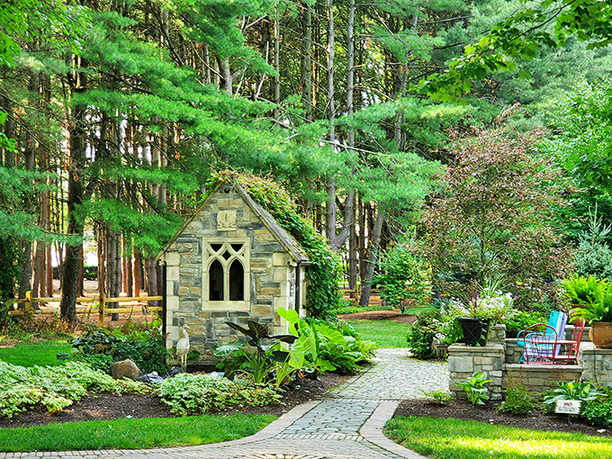 The stone chapel nestled among towering pines looks like it was plucked straight from a European fairytale and planted in Ohio soil.