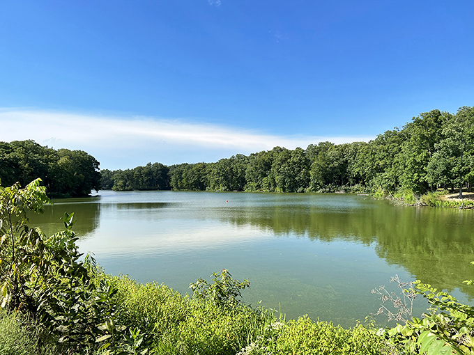 Mirror, mirror on the water &ndash; this lake reflects Illinois sky like nature's own vanity.