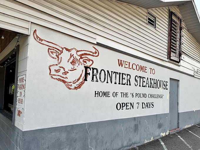 The unassuming exterior of Frontier Steakhouse proudly announces its "6 Pound Challenge" &ndash; a gauntlet thrown down for serious carnivores only.
