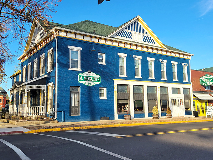 The striking blue Victorian building housing M. Moggers stands out in downtown Terre Haute like a delicious architectural exclamation point.