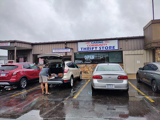 The unassuming exterior of Caring Community Thrift Store belies the wonderland of treasures within. Even on rainy days, bargain hunters arrive ready for adventure.