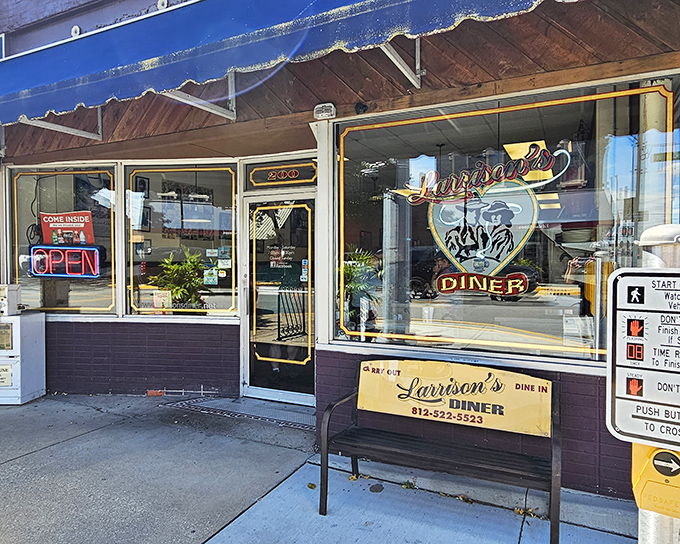 That blue awning might as well be a superhero cape – it's been sheltering hungry Hoosiers from both rain and breakfast disappointment for decades.