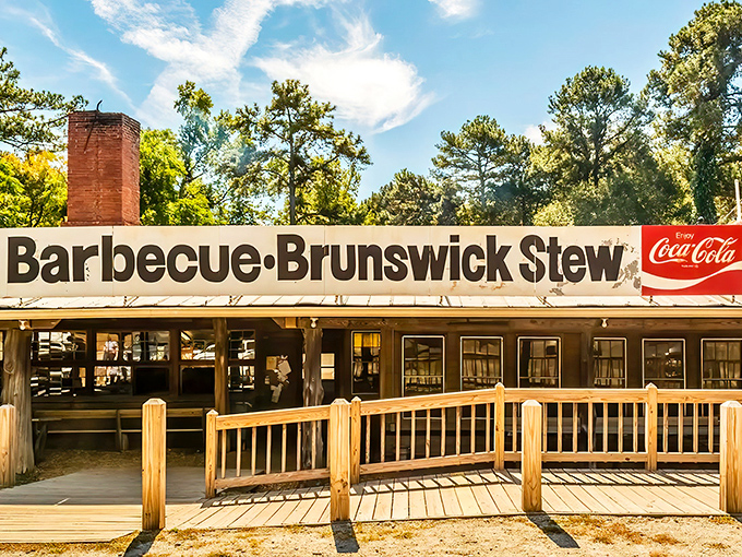 The weathered sign says it all &ndash; Fresh Air Barbecue and Brunswick Stew, a promise written in bold letters that's been keeping Georgia satisfied for generations.