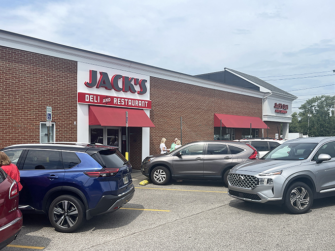 The unassuming brick exterior of Jack's Deli hides culinary treasures within. Those red awnings might as well be waving flags saying "Get in here, hungry person!"