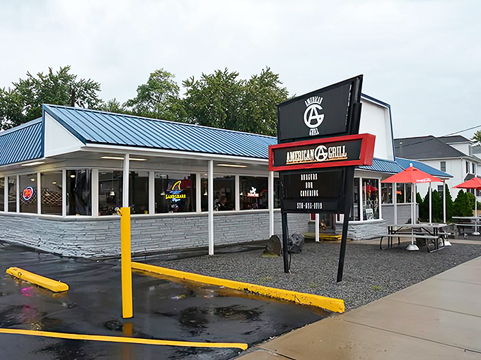 That blue-roofed building holds secrets your taste buds desperately need to discover on a sunny afternoon.