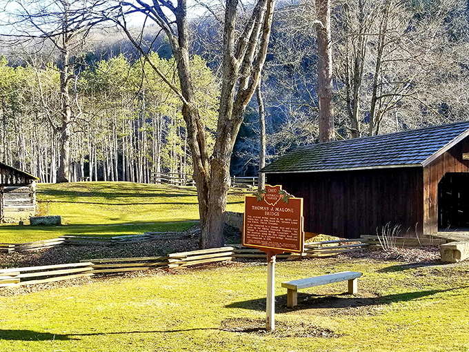 The perfect postcard scene: rustic cabins, a covered bridge, and sunlight filtering through the trees&mdash;Mother Nature&rsquo;s idea of timeless design.