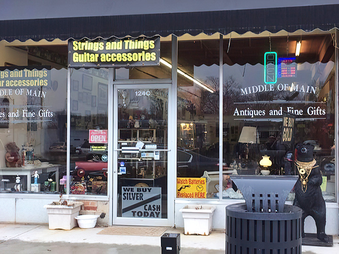From guitars to antiques, Middle of Main's storefront promises a treasure hunt spanning decades of collectibles and curiosities.