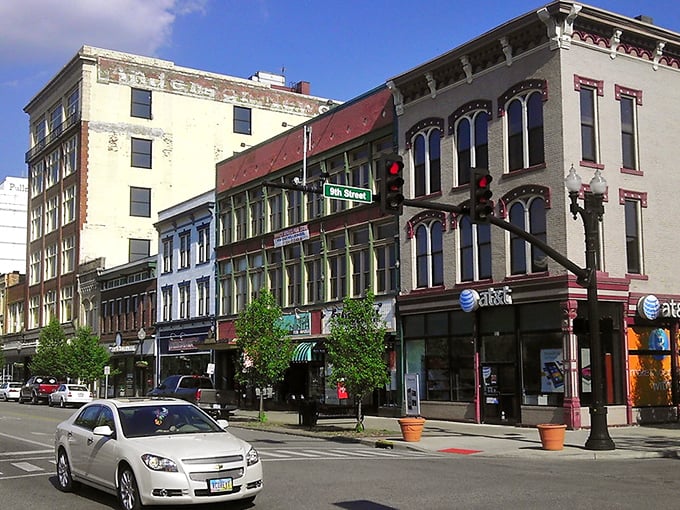 Downtown Huntington's skyline stands proudly like a miniature metropolis that forgot to stop growing. Historic brick buildings frame a scene that's equal parts charm and ambition.