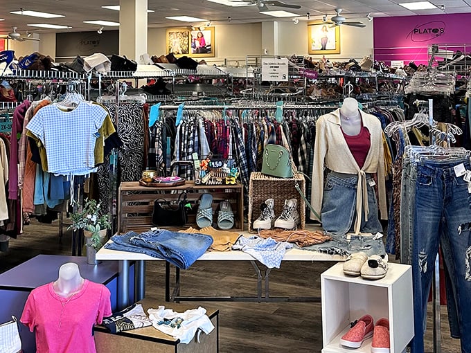 The storefront beckons like a fashion oasis in the retail desert – promising treasure without requiring your retirement fund as admission.