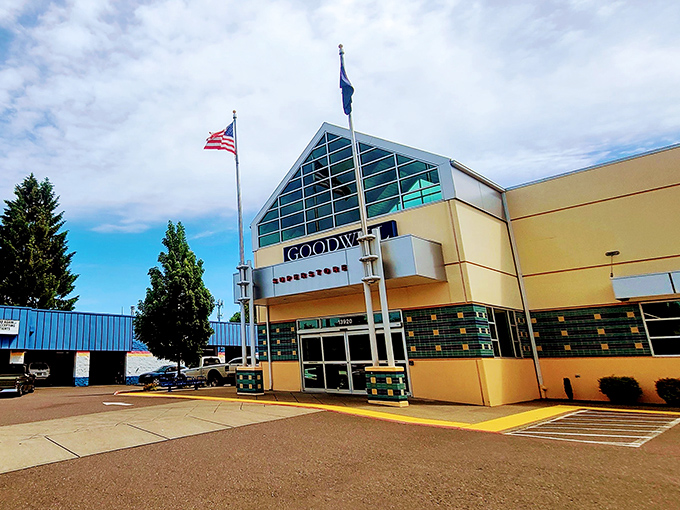 The gleaming facade of Tigard's Goodwill Superstore stands like a cathedral to secondhand treasures, where retail therapy meets actual therapy for your wallet.