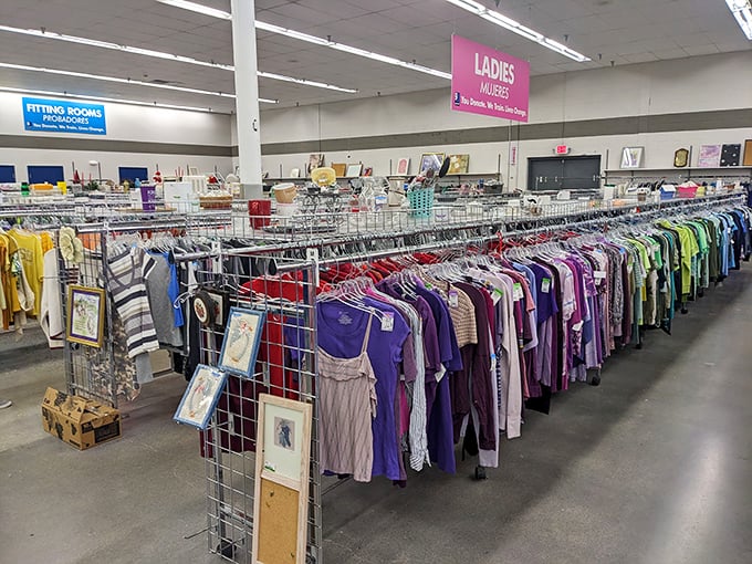 Racks upon racks of colorful possibilities await, each hanger holding someone's past and your potential future.