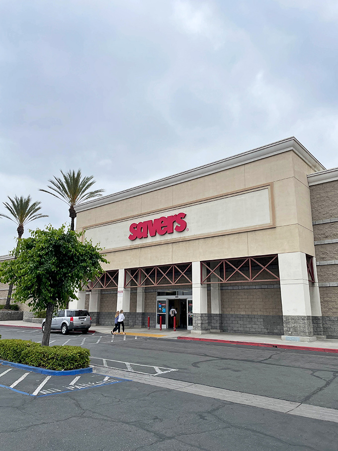 The iconic red Savers sign against California's blue sky promises treasure hunting adventures that won't break the bank.