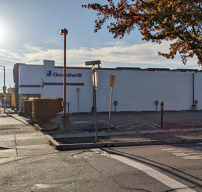 The unassuming exterior of Burlingame's Goodwill hides a treasure trove within. Like a culinary speakeasy, the best finds often lurk behind modest facades.
