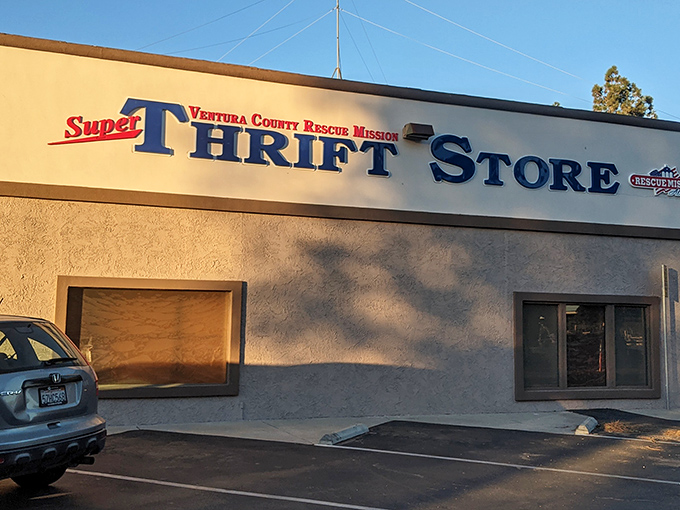 The unassuming beige exterior hides a treasure trove within&mdash;like finding the secret entrance to Narnia, but with vintage clothing instead of talking lions.