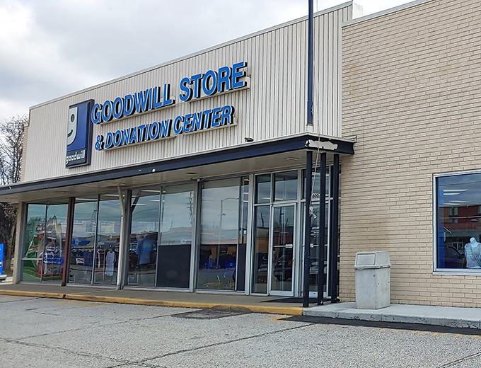 The American flag stands proud outside this unassuming treasure trove, where bargain hunters and thrifty adventurers begin their quest for secondhand gold.