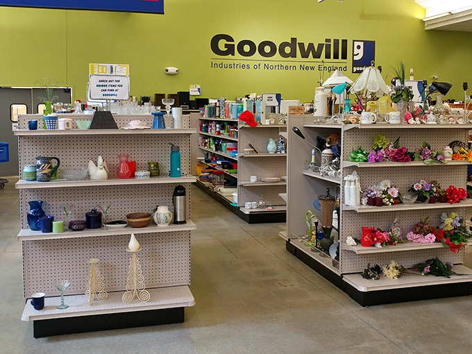 Treasure hunting begins here! The housewares section at Hudson's Goodwill offers everything from vintage teapots to quirky decor that could star in a Wes Anderson film.