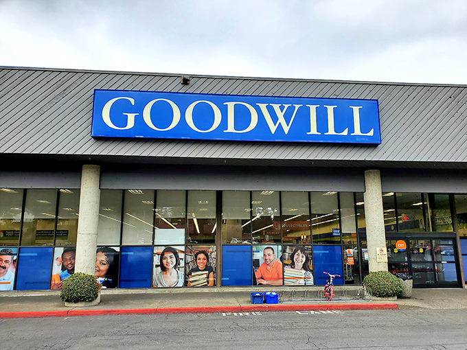 Another angle of thrift paradise—where Seattle's rainy days meet sunny deals under that iconic blue sign.