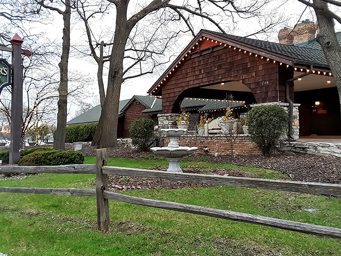 The rustic cedar-shingled exterior of Lord Fletcher's welcomes you like an old friend, complete with twinkling lights and stone details that whisper "Minnesota lake life."