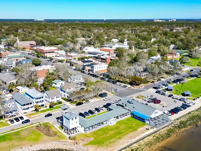 From this bird's eye view, Southport reveals itself as a perfect patchwork of historic buildings, waterfront charm, and oak-lined streets. No wonder Hollywood keeps calling!
