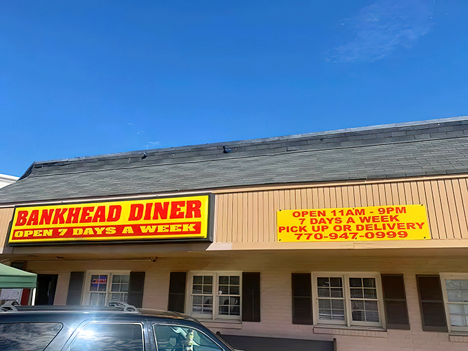 The bright yellow sign of Bankhead Diner shines like a beacon of breakfast hope. Open seven days a week&mdash;words that sound like poetry to hungry travelers.