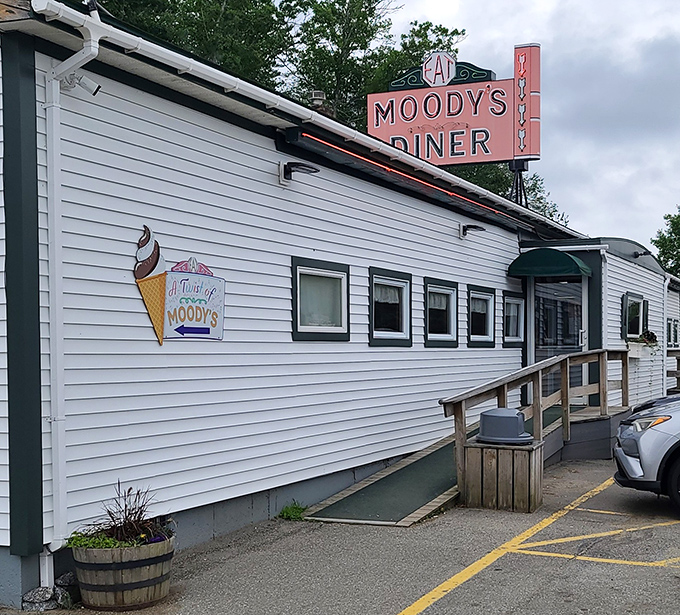 The classic white exterior and wooden ramp welcome you to a place where time moves slower and food tastes better.