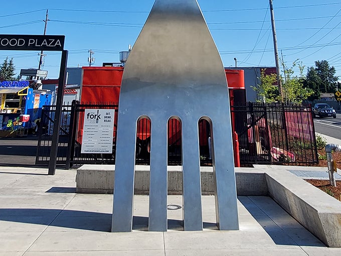 The gleaming tines of Fairview's famous fork stand sentinel at the entrance to a culinary adventure, where size definitely matters.
