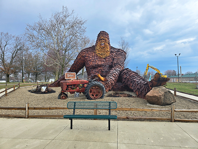 Meet Nelson, Celina's most laid-back resident. This wooden giant lounges casually by the roadside, proving that even mythical creatures appreciate Ohio's relaxed pace of life.