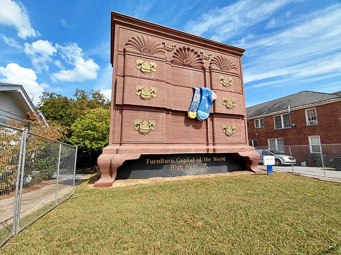Standing tall against the Carolina blue sky, this 38-foot dresser proves High Point takes its "Furniture Capital" title quite literally. Those socks aren't going to fold themselves!