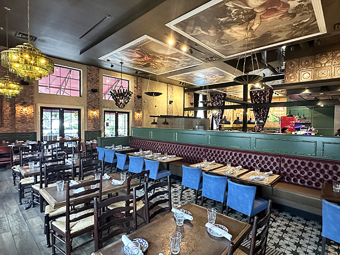 The striking red brick exterior of Mia's Italian Kitchen stands out like an Italian opera singer at a boy band concert.