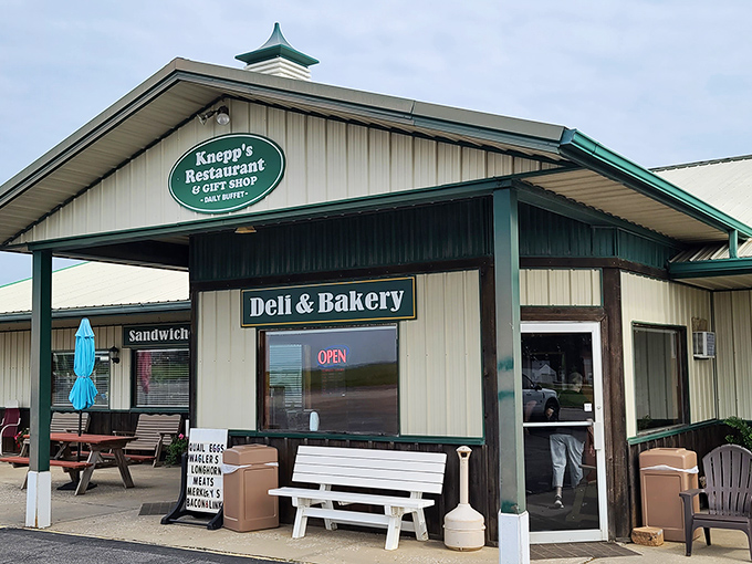 The unassuming exterior of Knepp's belies the culinary treasures within. Like finding a Michelin star restaurant in a barn, but with better parking.
