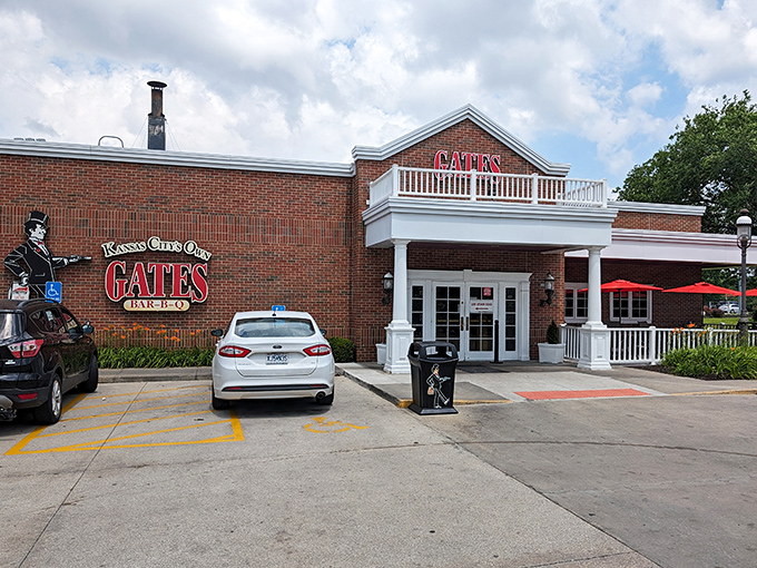 Even after dark, Gates' iconic signage stands out like a North Star for hungry barbecue pilgrims seeking Kansas City's legendary flavors.