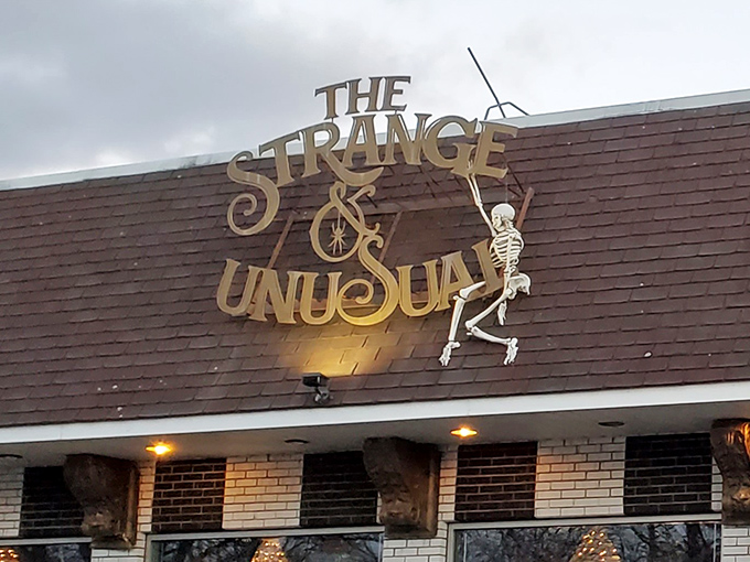 The skeleton dangling from The Strange and Unusual's sign isn't just decoration&mdash;it's your first clue that this isn't your average Pennsylvania gift shop.