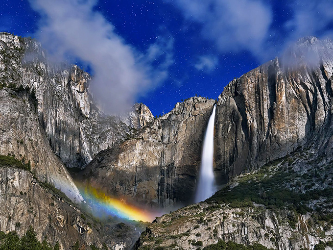 Another rainbow moment at Yosemite Falls, where the water seems to be saying, "Look what I can do with a little sunlight and 2,425 feet of free-fall!"