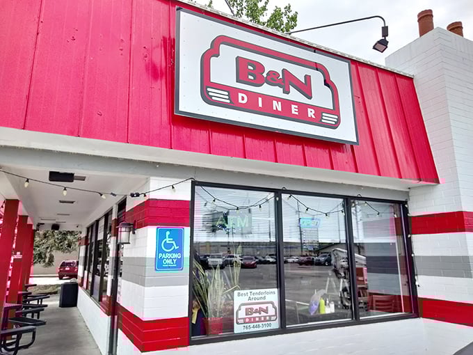 The red exterior of B&N Diner stands out like a beacon of hope for hungry travelers. No fancy architecture needed when what's inside matters most.