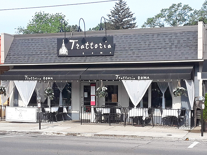 Those flowing white curtains and string lights transform a Columbus street corner into your own Italian piazza.