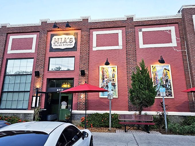 The brick-red facade of Mia's Italian Kitchen stands out like a Vespa in a parking lot of minivans. Pure Italian charm in Orlando.