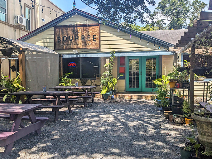 Tucked away in New Orleans' Carrollton neighborhood, Bourrée's charming exterior promises culinary adventures that live up to its colorful surroundings.