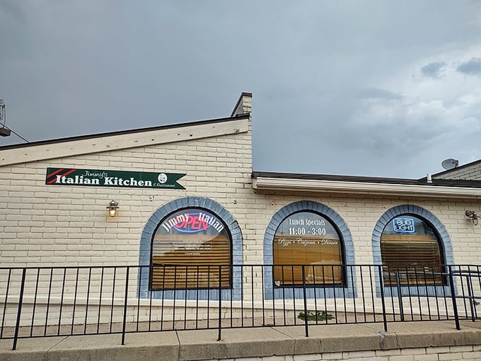 The unassuming white brick exterior of Jimmy's Italian Kitchen hides culinary treasures within, like finding a Ferrari parked in your neighbor's garage.