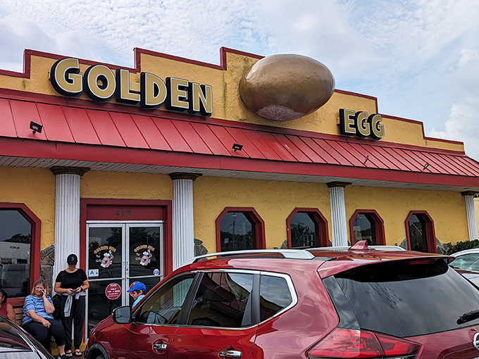 Where beach-goers and breakfast enthusiasts converge &ndash; that giant egg on the roof isn't just decoration, it's a promise of deliciousness waiting inside.