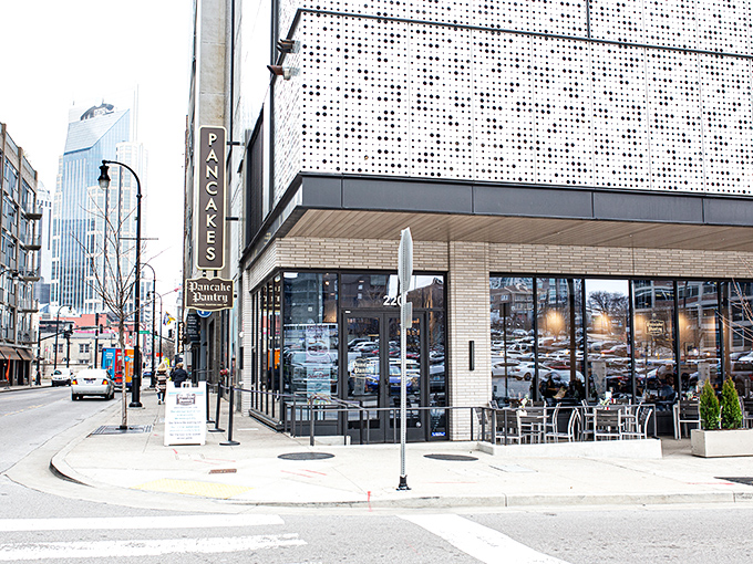 The downtown location brings modern flair to a Nashville tradition, with sleek architecture that still promises pancake perfection inside.