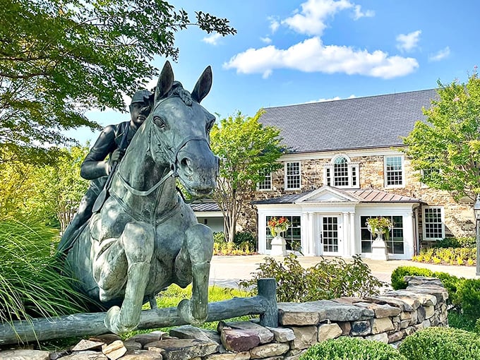 The equestrian statue welcomes you like an old friend, standing guard over this stone farmhouse turned culinary haven.